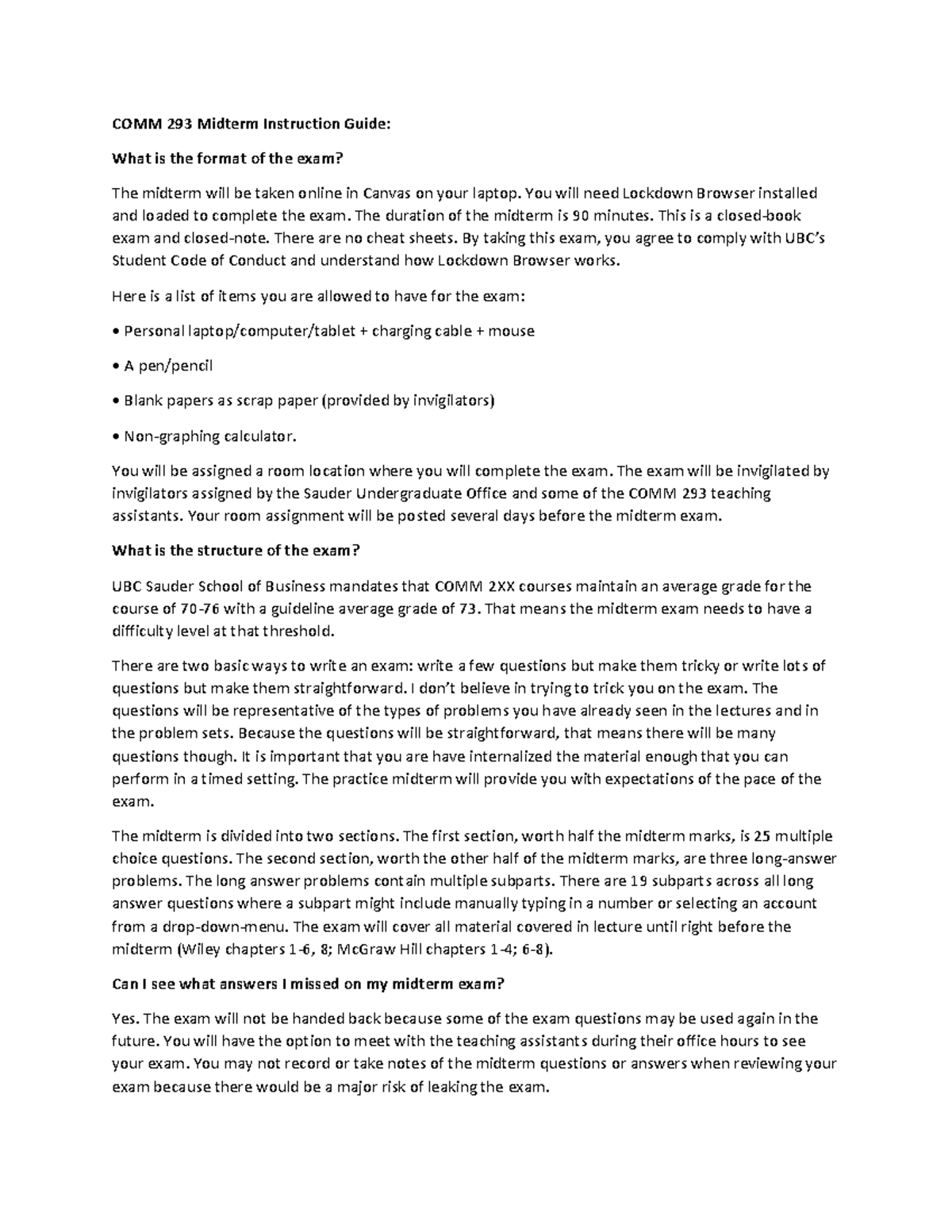 COMM 293 Midterm Exam Instruction & Study Guide - Must Read - Studocu