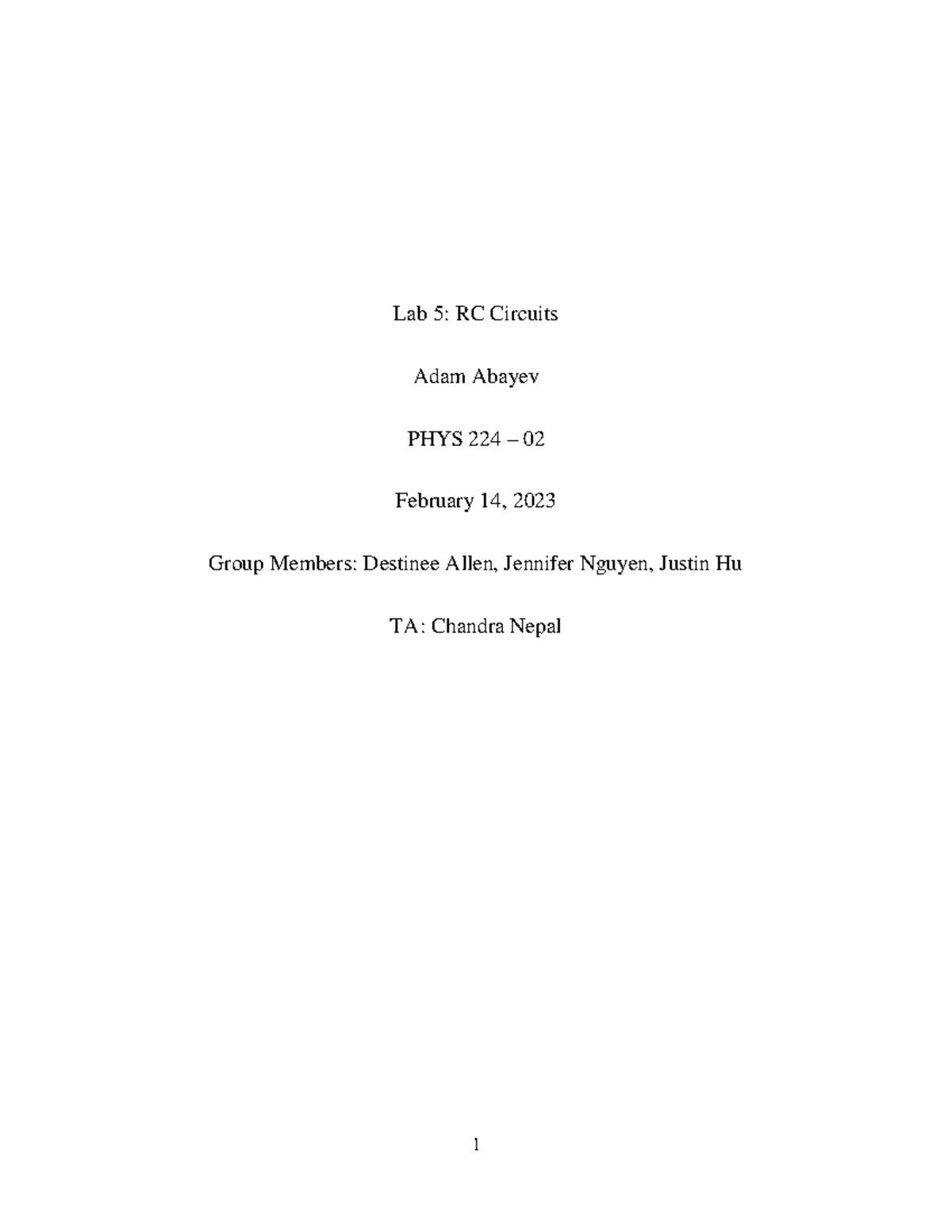 Lab 4 Report - Ohm's Law and Resistivity - Lab 4: Ohm’s Law and ...