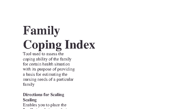 Family Nursing Process: Coping Index Tool Assessment Guide - Studocu