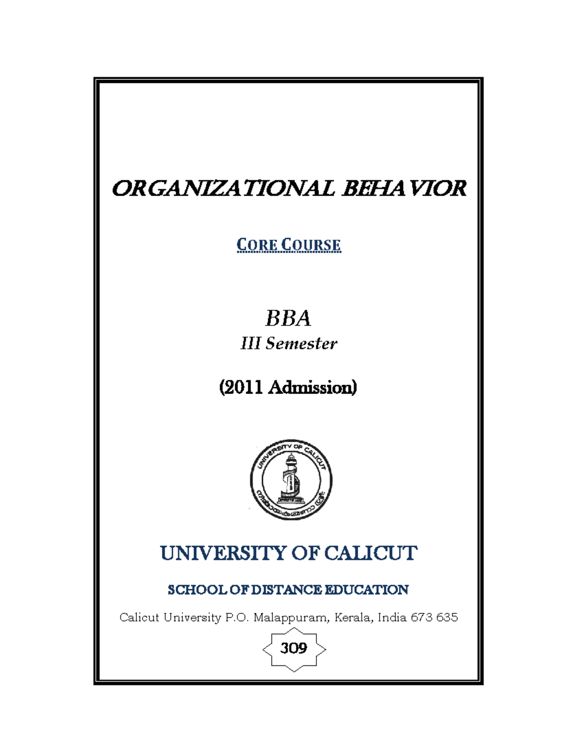 Organizational Behavior Notes for BBA Core Course (Semester 2011 ...