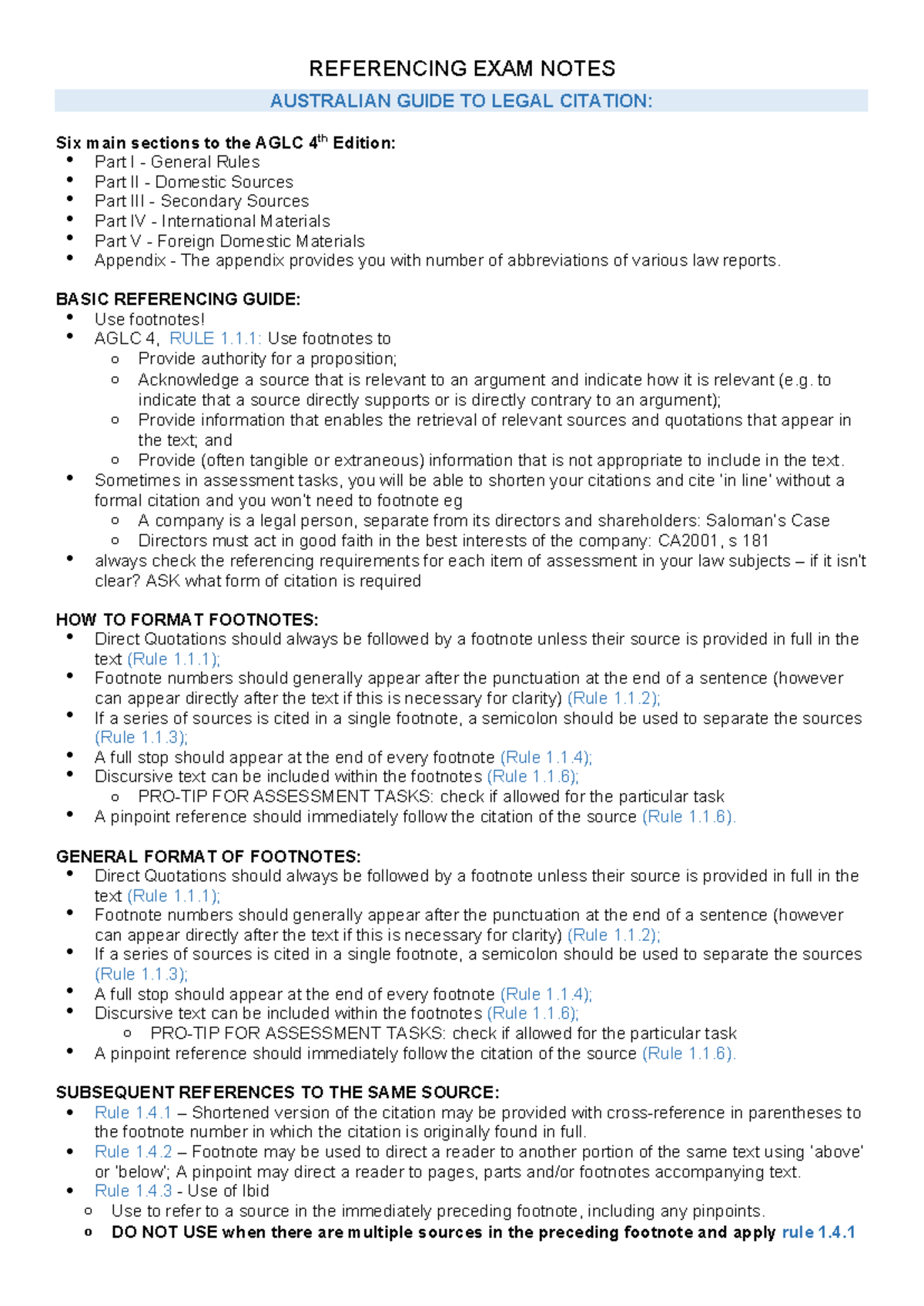 AGLC 4th Edition Referencing Exam Notes: Key Rules & Guidelines - Studocu