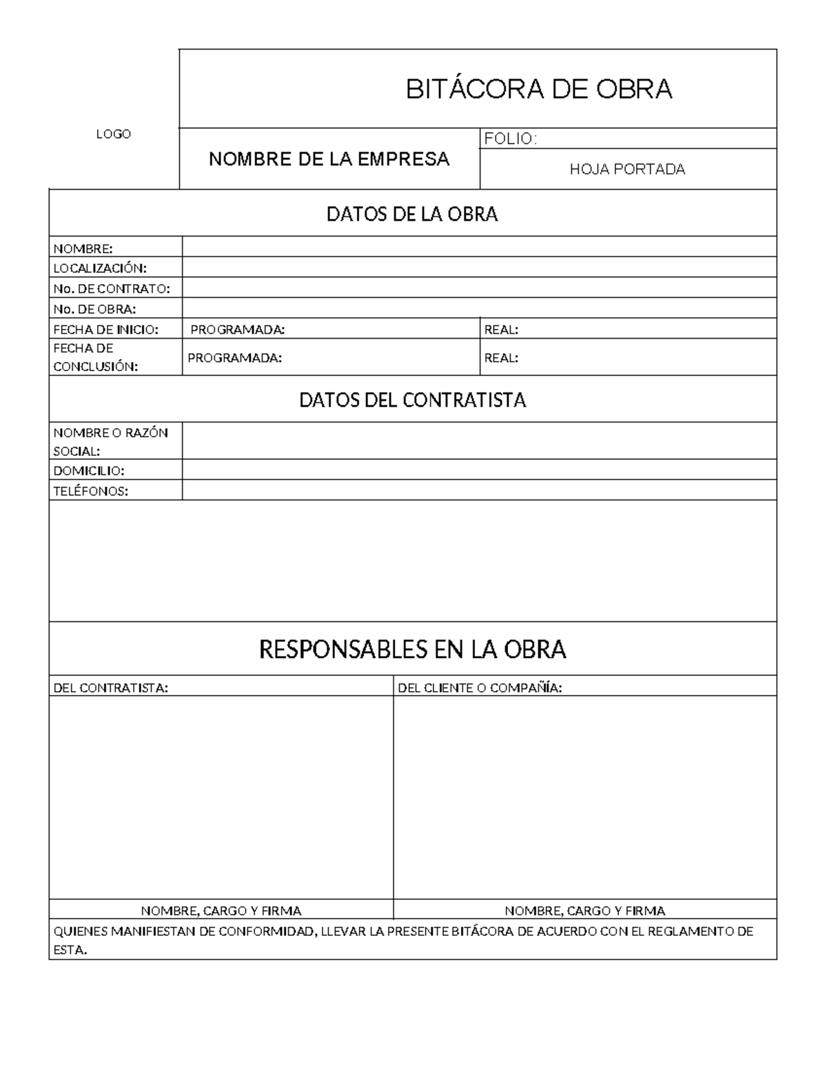 Bitácora de Obra: Formato y Estructura Detallada de Proyecto - Studocu