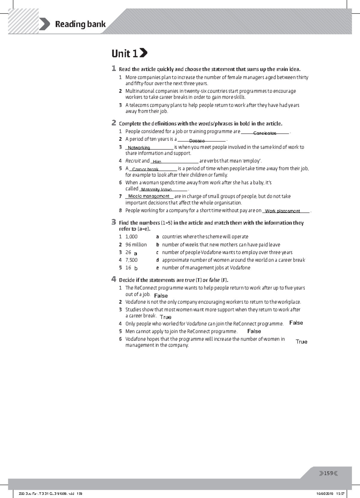 B1 Final Exam Reading Bank - Business Partner Unit 1 Insights - Studocu