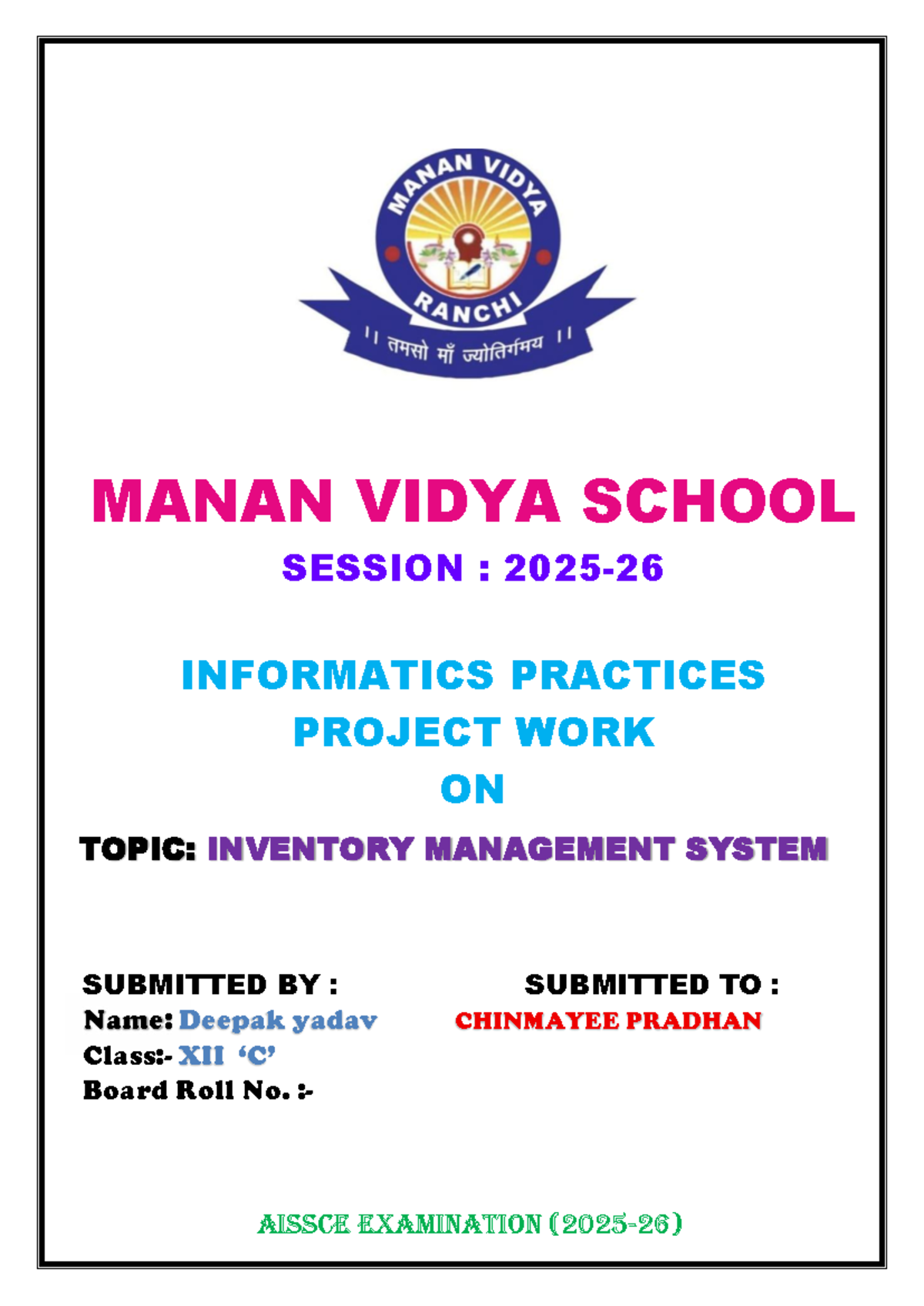 Inventory Management System Project - Informatics Practices XII - Studocu