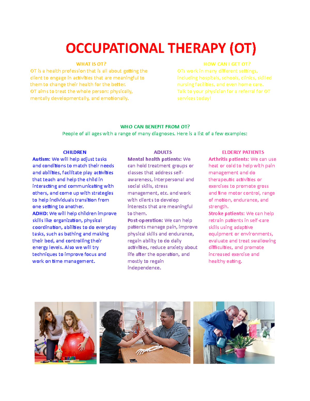 Occupational Therapy (OT) Patient Education Handout for All Ages - Studocu