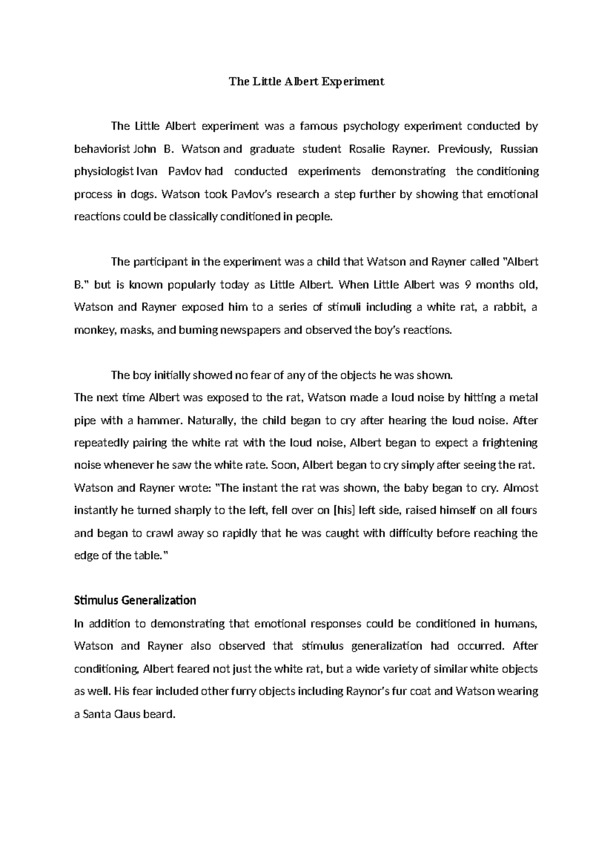 The Little Albert Experiment: Classical Conditioning in Psychology ...