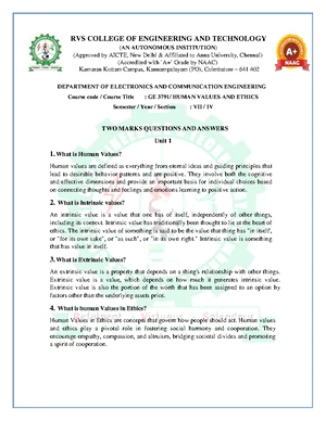Hve Unit 1 Notes Ge3791 Human Values And Ethics Unit 1