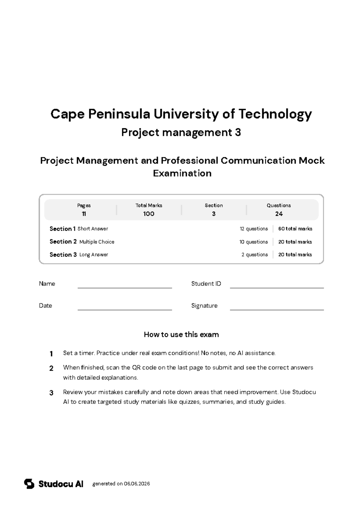 Project Management and Professional Communication Mock Exam - Studocu