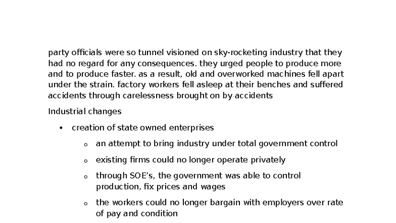 The Great Leap Forward: Industrial Consequences and Failures - Studocu