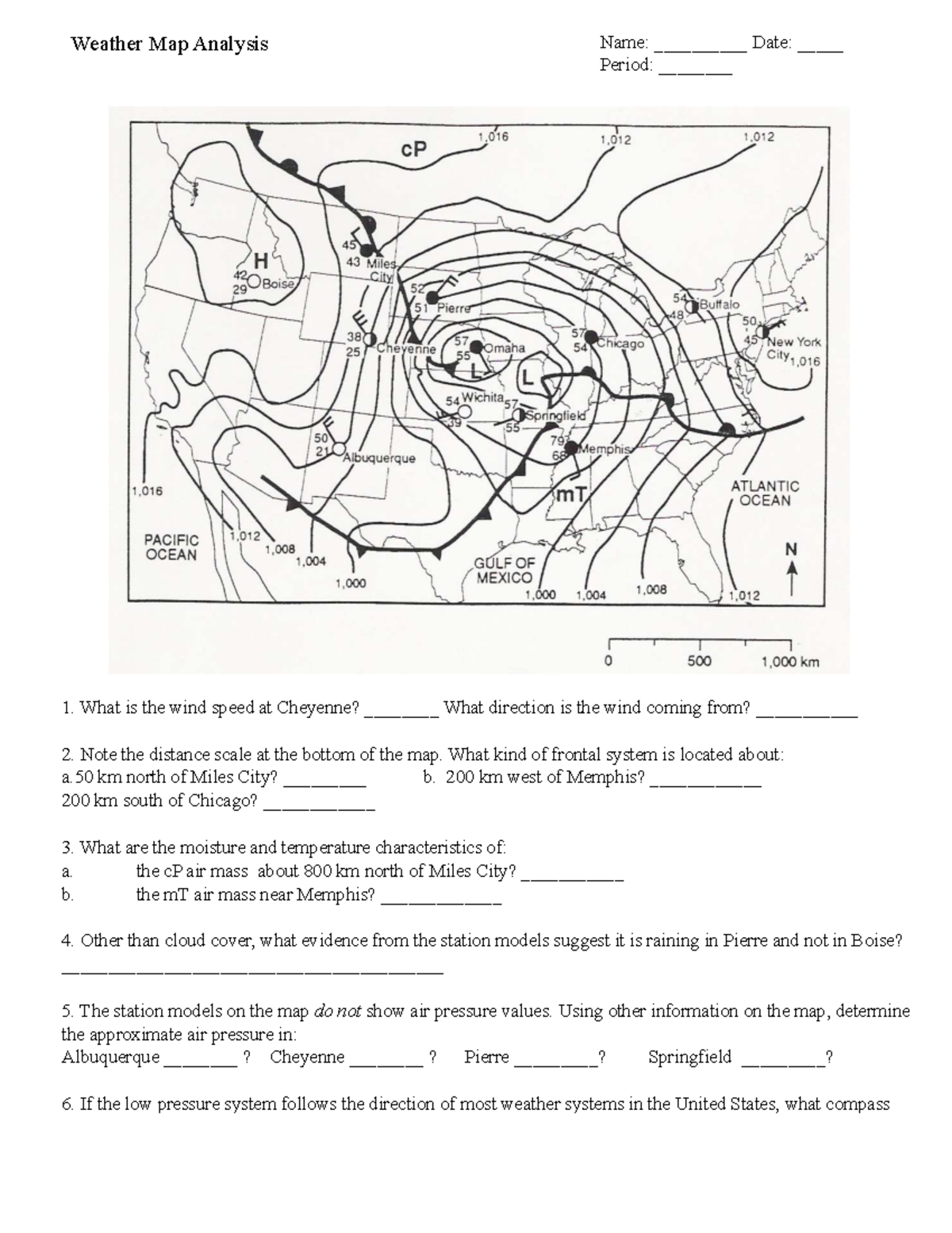 Weather Map Analysis Worksheet - Weather Systems & Air Masses - Studocu
