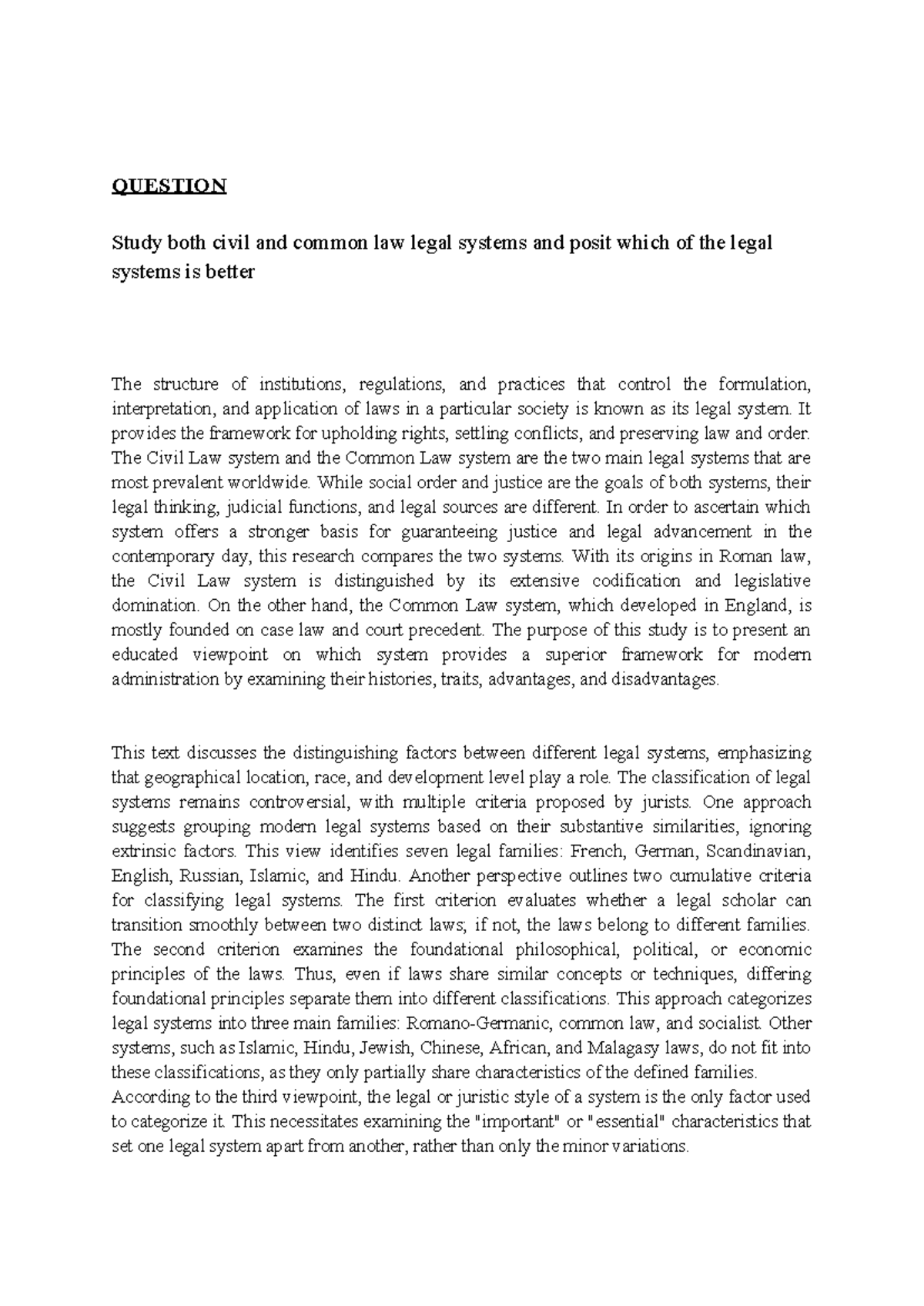 Analysis of Civil and Common Law Legal Systems: A Comparative Study ...
