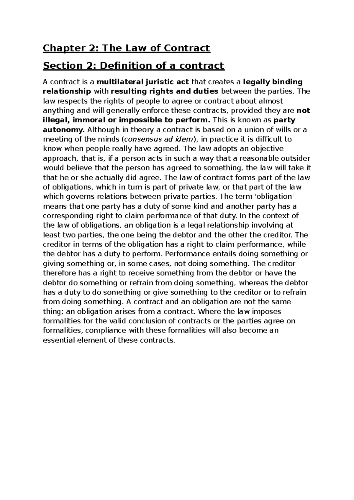 Business Law (BL101) Chapter 2: Understanding Contract Definitions ...