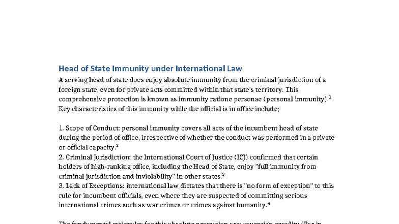 Head of State Immunity under International Law: A Comprehensive ...