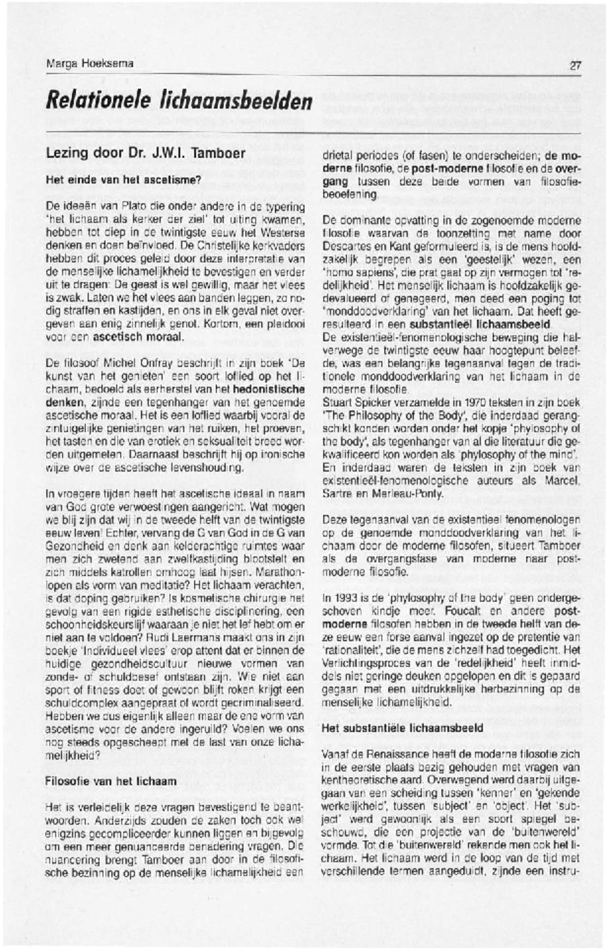 HC4 Tamboer - Relaties van Lichaam en Geest in de Filosofie - Studeersnel