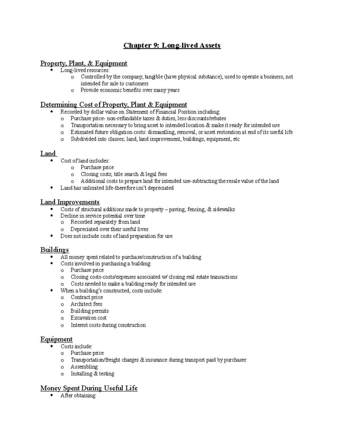 Accounting Chapter 9: Long-lived Assets Overview and Concepts - Studocu