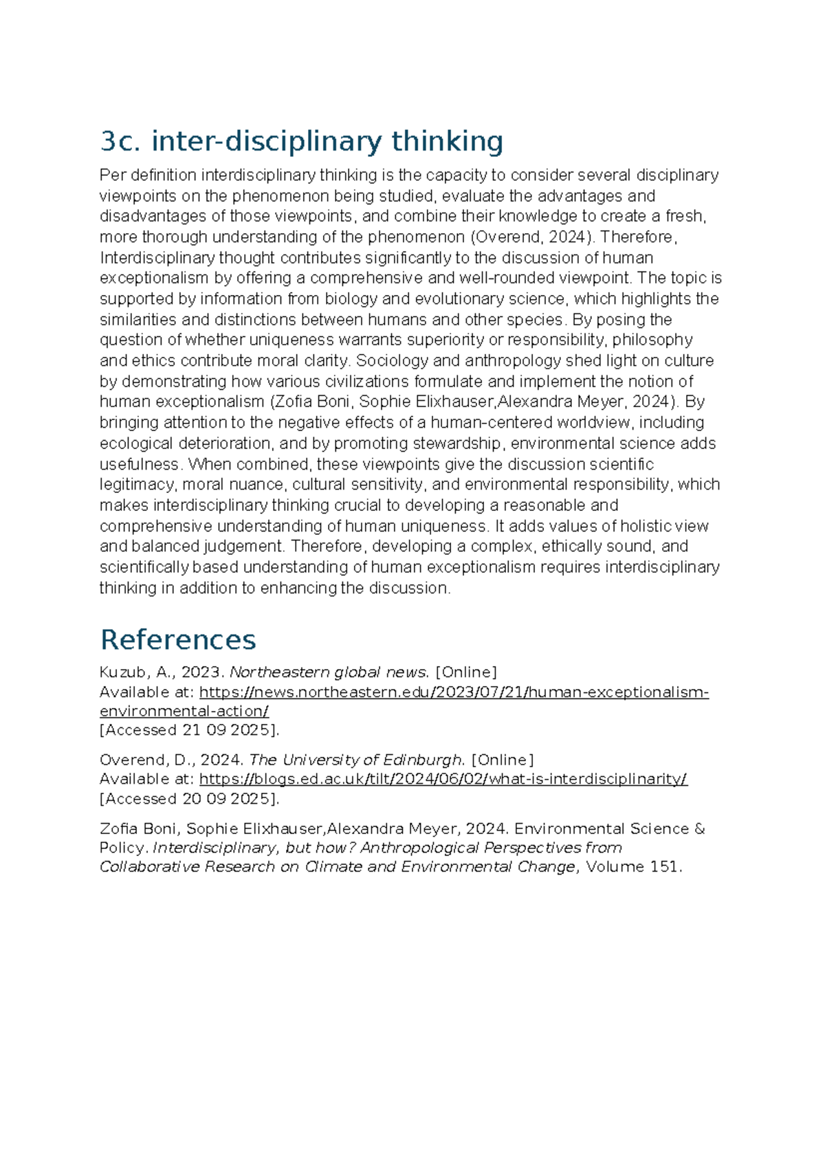 3c. Interdisciplinary Thinking: Understanding Human Exceptionalism ...