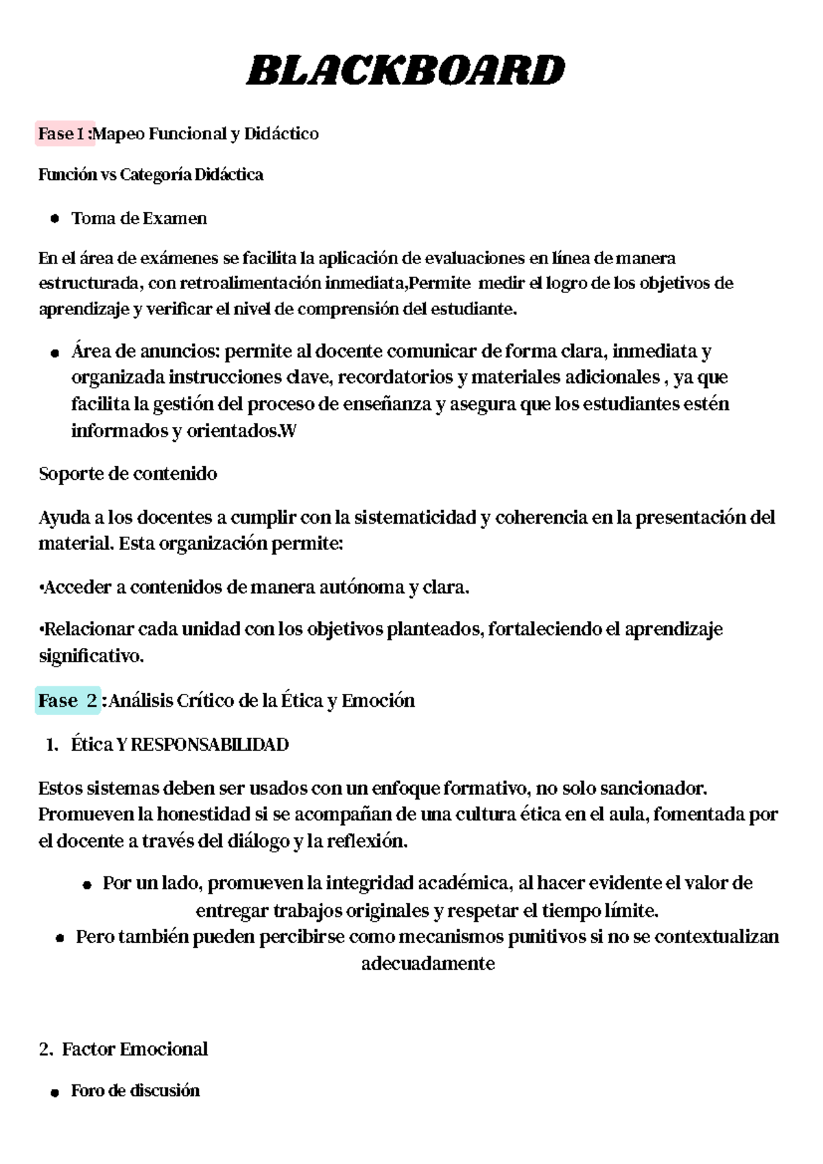 BLACKBOARD Fase 1 y 2: Mapeo Funcional y Ética en Exámenes - Studocu