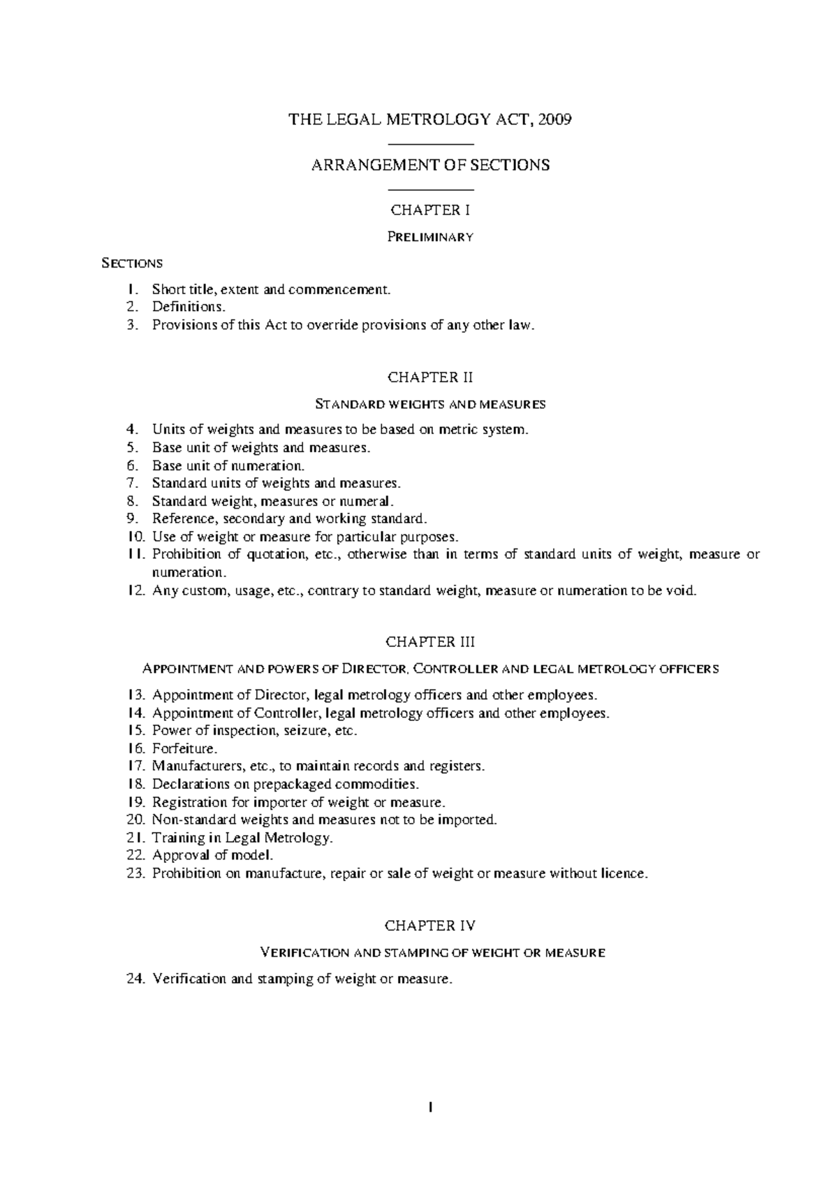 Legal Metrology Act, 2009: Comprehensive Overview and Sections - Studocu