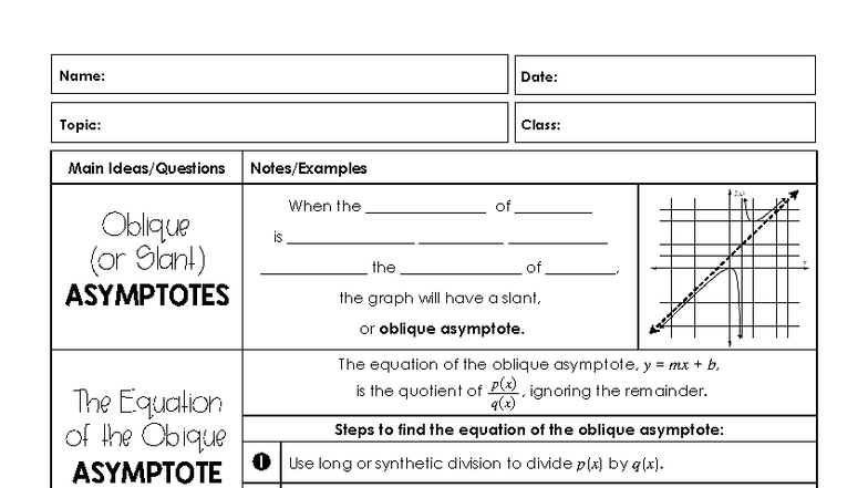 Unit 3.12 - Rational Functions with Oblique Asymptotes Notes - Studocu