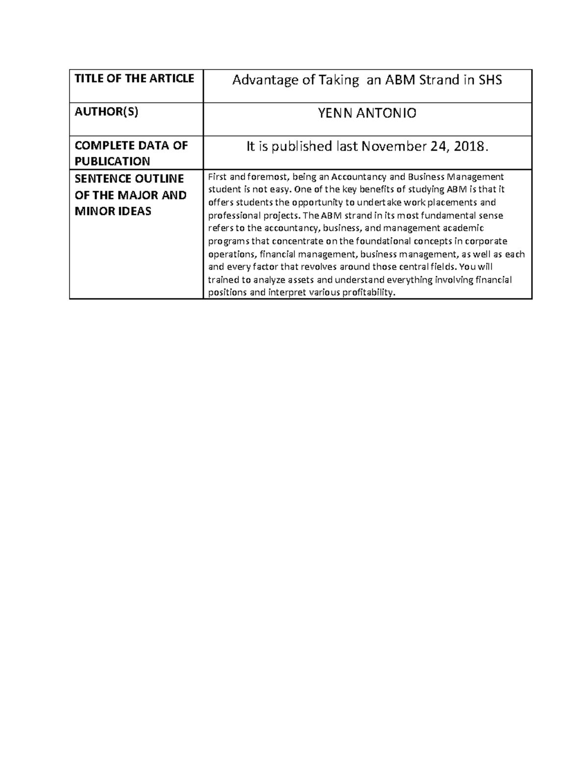oralcommunicati - TITLE OF THE ARTICLE Advantage of Taking an ABM ...