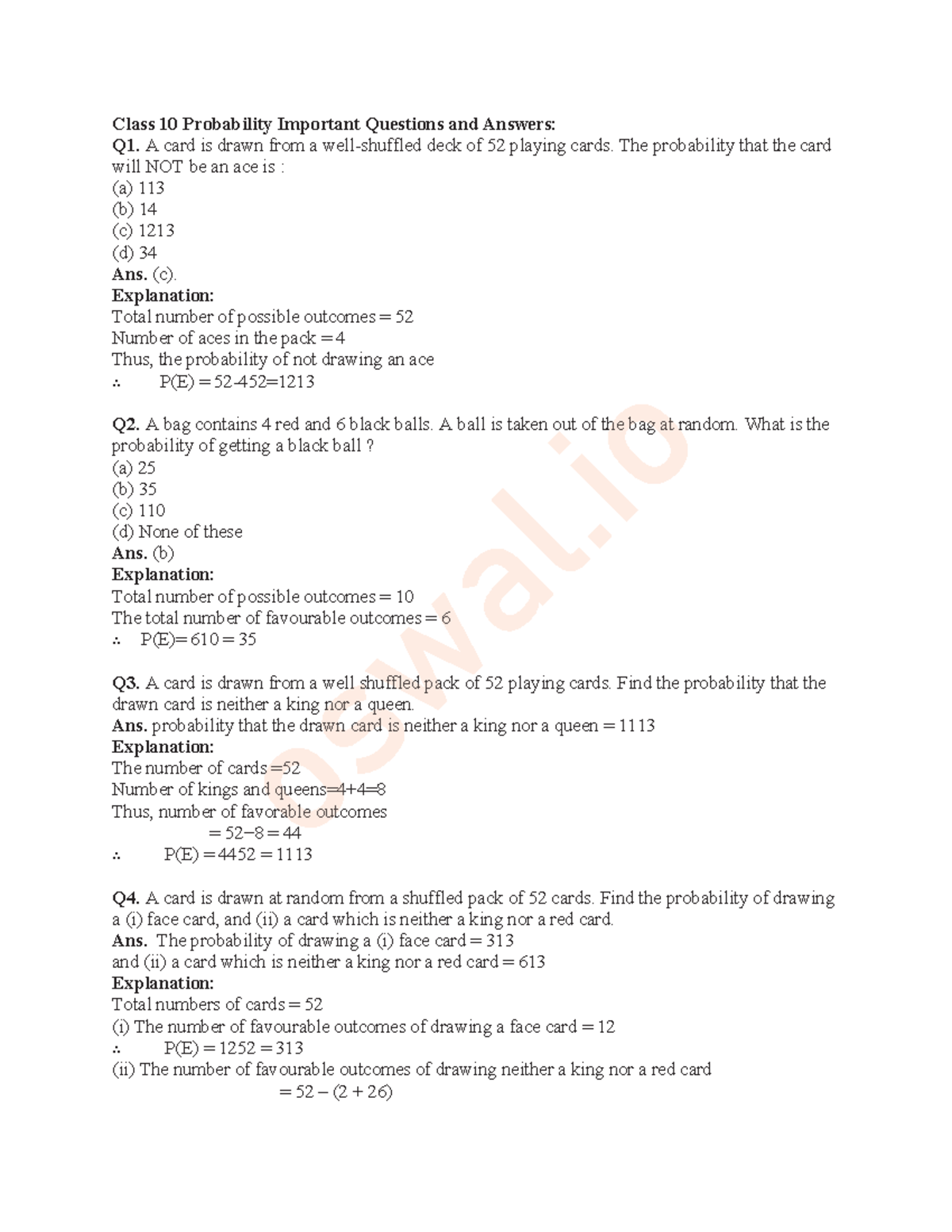 14 - maths - Class 10 Probability Important Questions and Answers: Q1 ...