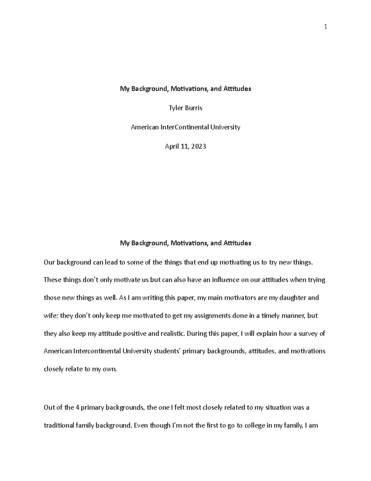 AIU 2023 Unit 2 Individual Project: My Background & Motivations - Studocu