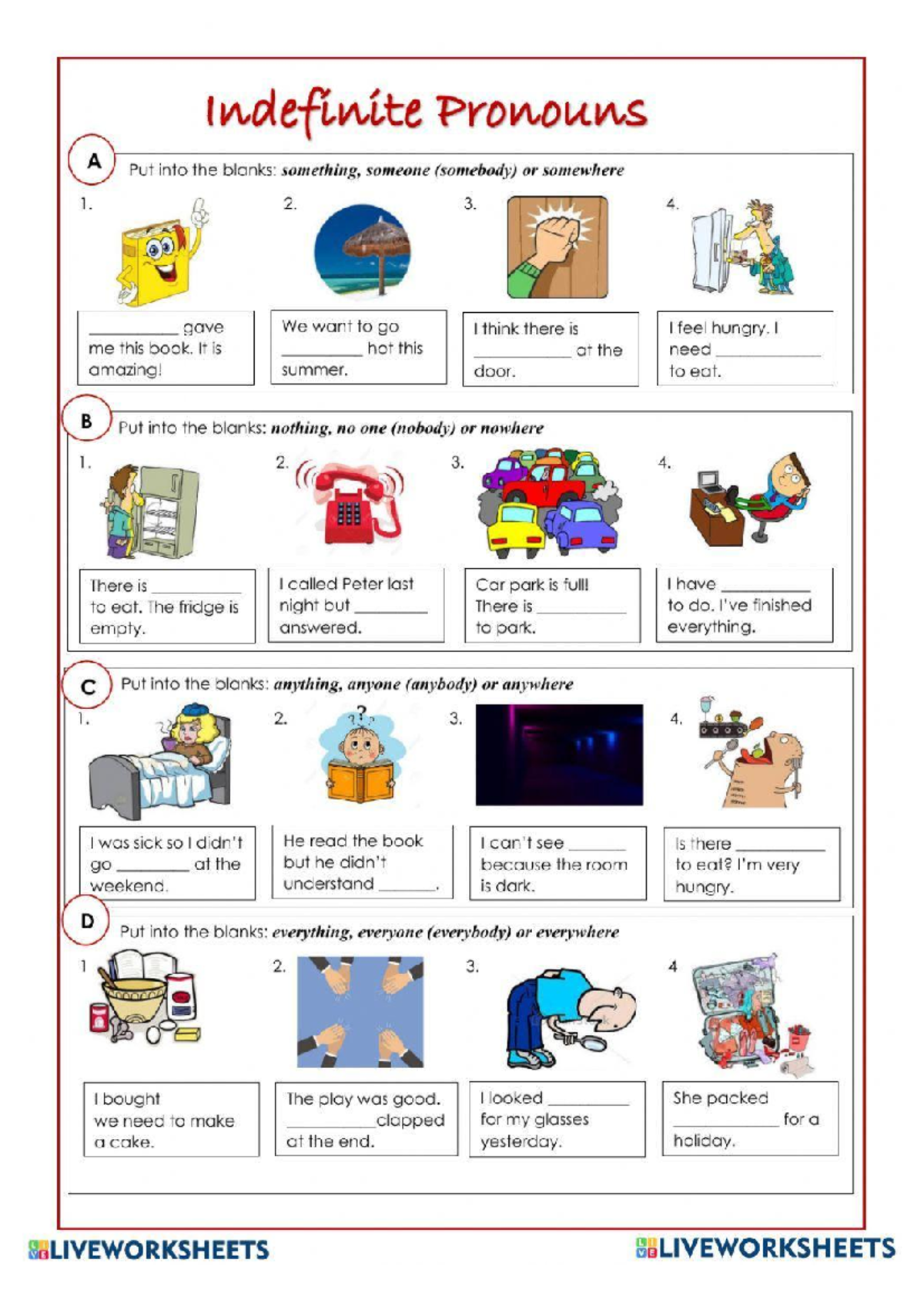 Indefinite Pronouns Worksheet: Fill in the Blanks Exercise - Studocu