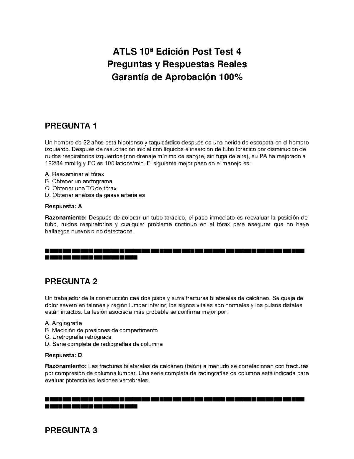 ATLS 10ª Edición: Post Test 4 - Preguntas y Respuestas en Español - Studocu