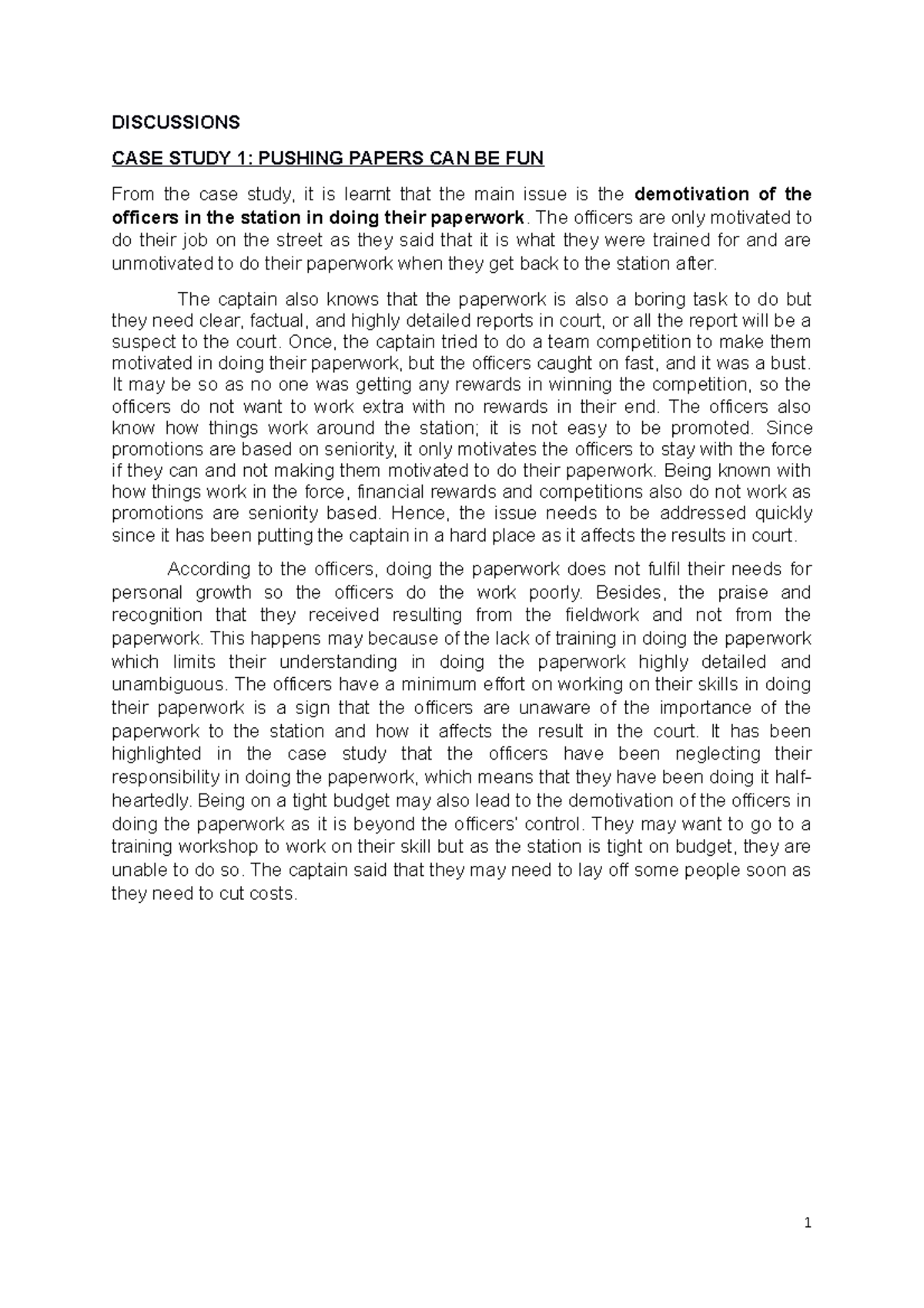 Turnitin - Individual CASE Study - DISCUSSIONS CASE STUDY 1: PUSHING PAPERS CAN BE FUN From the ...