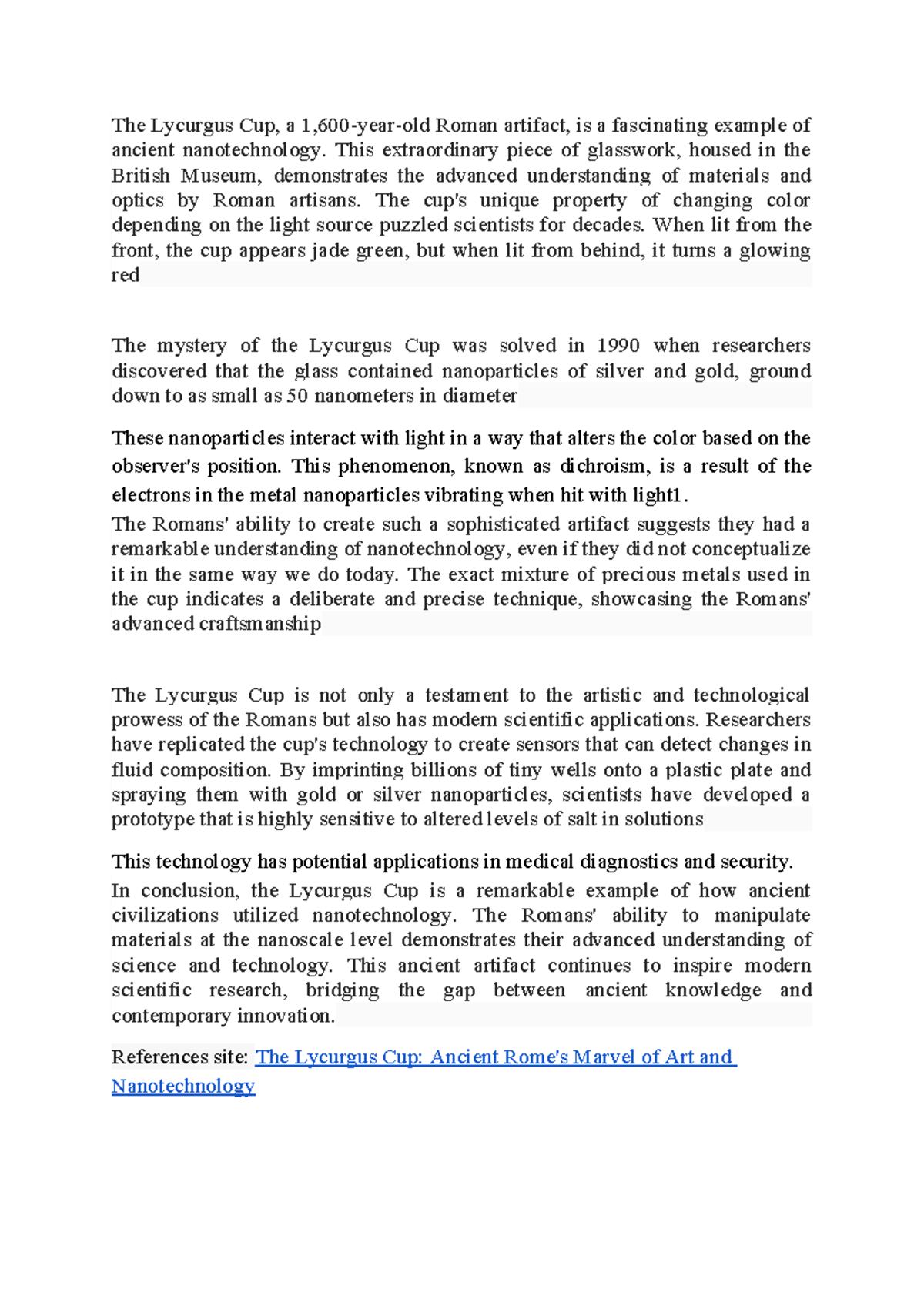 Nanotechnology in Ancient in Nature Assignment 1 - The Lycurgus Cup, a ...