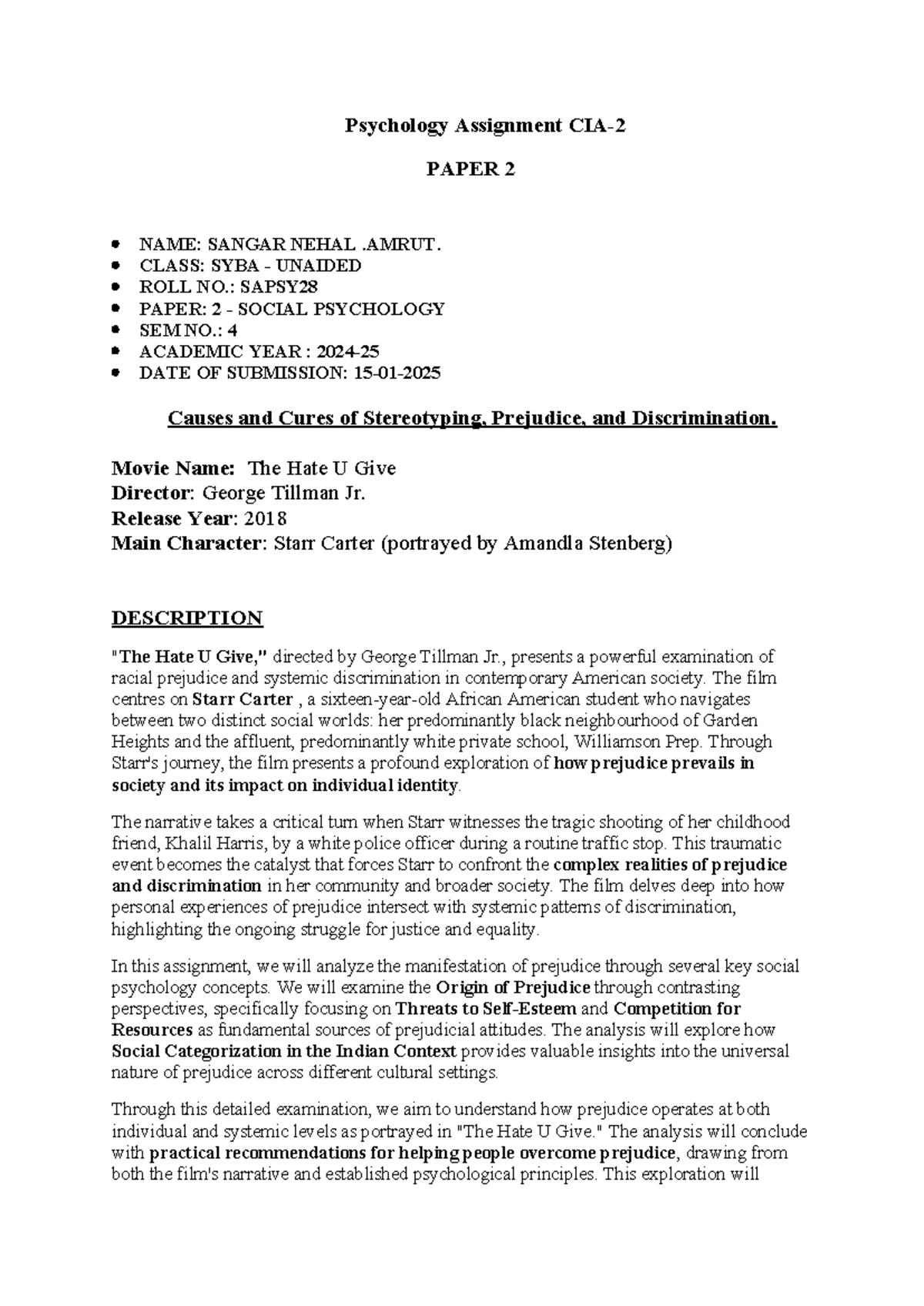 Psychology assignment social psychology-1 - Psychology Assignment CIA ...