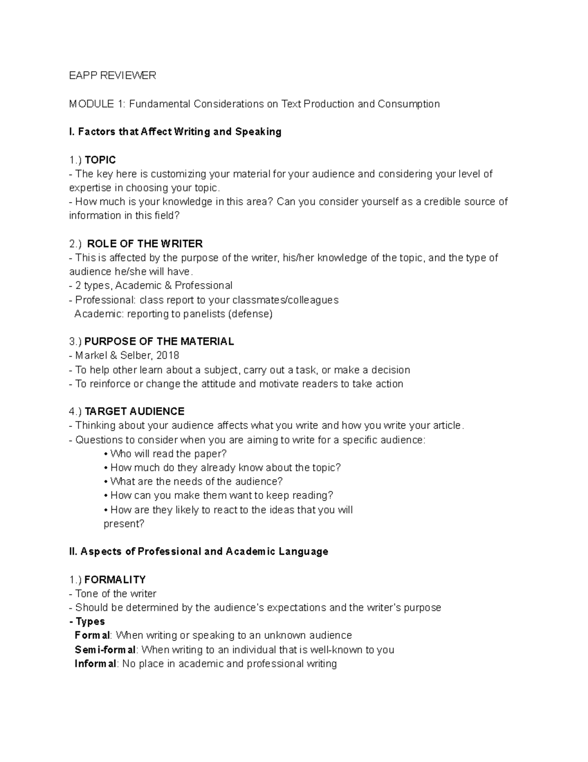 EAPP- Module 1 Review: Writing Fundamentals and Audience Considerations ...