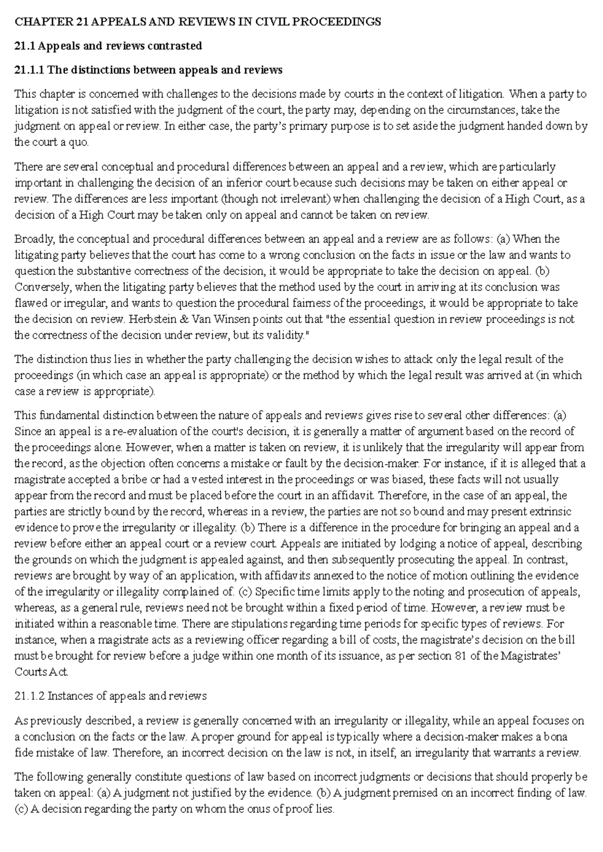 Chapter 21 & 22 Civil Procedure: Appeals and Reviews Notes - Studocu