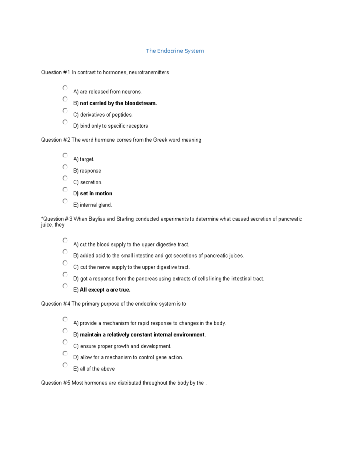 The Endocrine System - Practice questions from database - The Endocrine ...