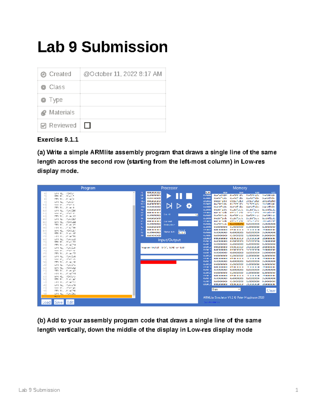ARMlite Lab 9 Submission: Assembly Programming Exercises and Code - Studocu