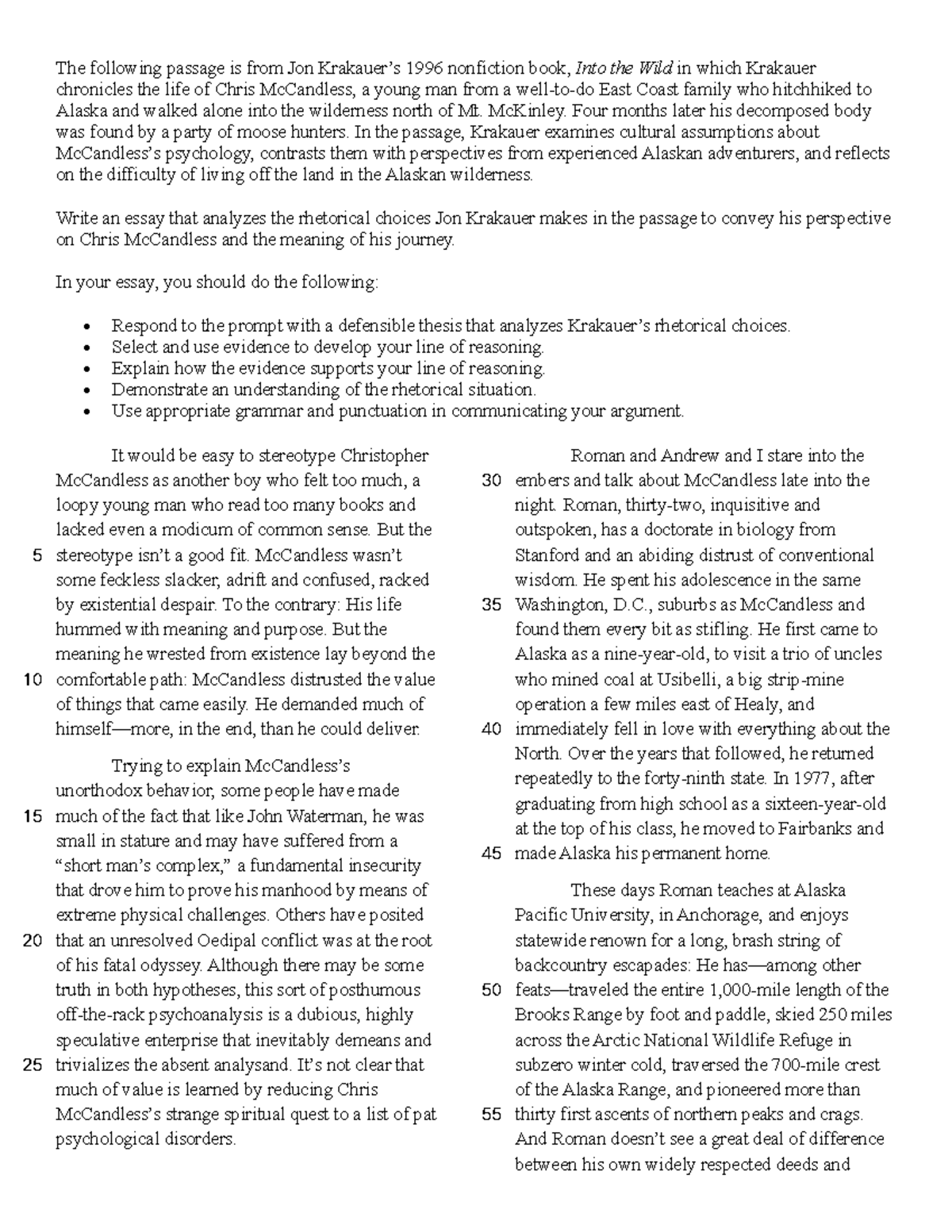 ENG 101: Rhetorical Analysis of Jon Krakauer's "Into the Wild" - Studocu