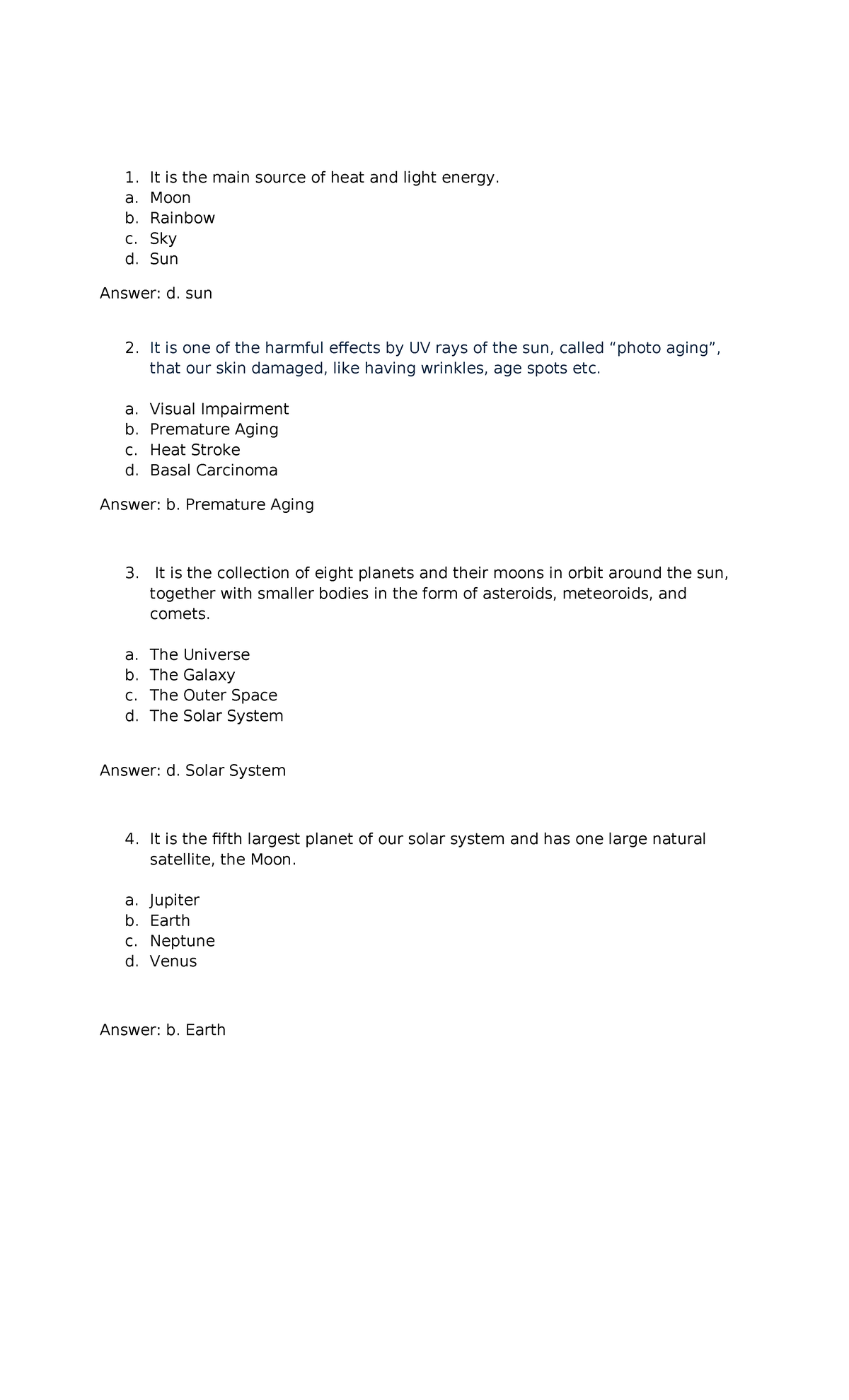 Quiz in Science 3 - Solar System & Moon Phases - Studocu