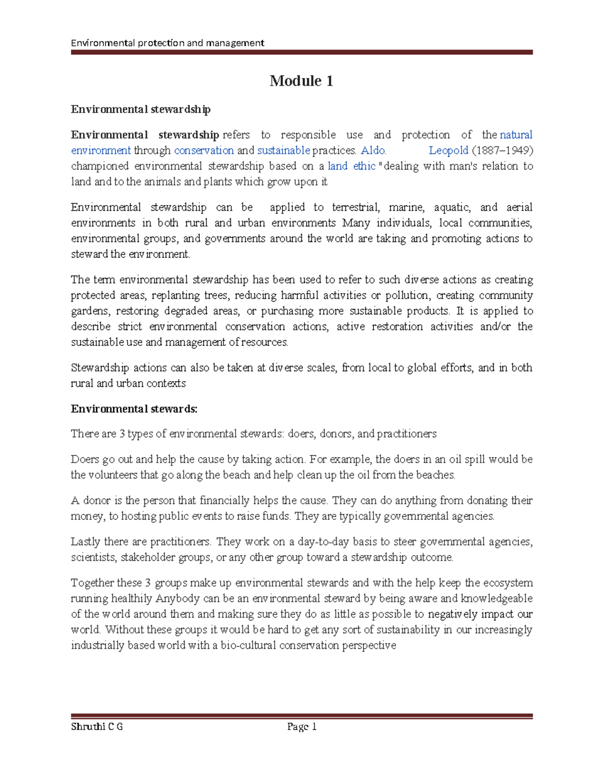 Environmental Protection and Management: Module 1 - Environmental ...