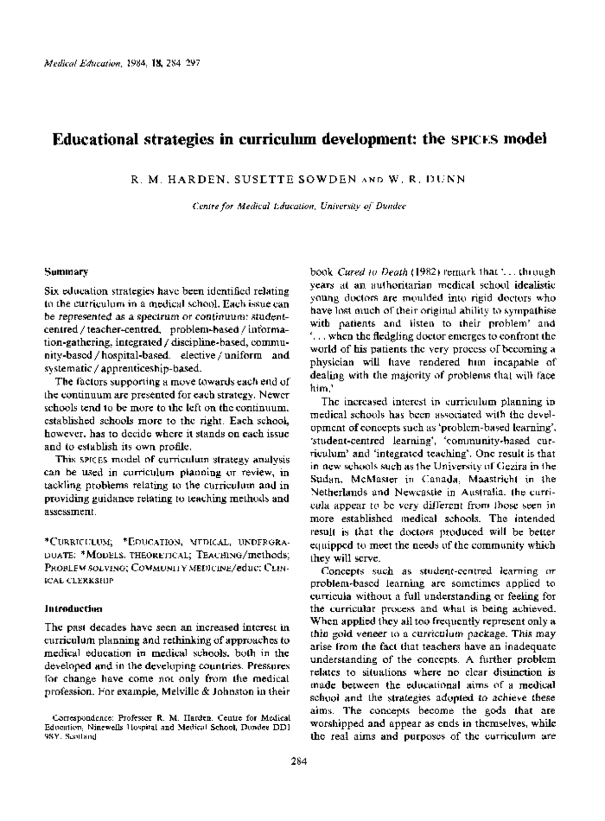 Educational Strategies in Medical Curriculum Development: The SPICES ...