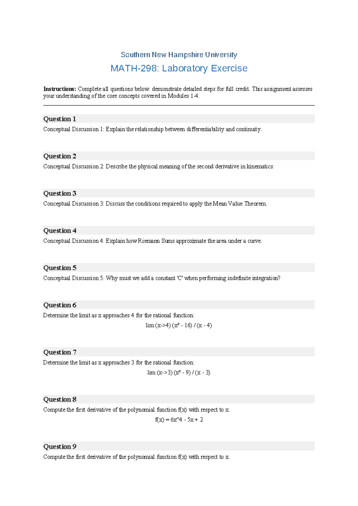 Calculus Laboratory Exercise Instructions (Course Code: 84141964) - Studocu