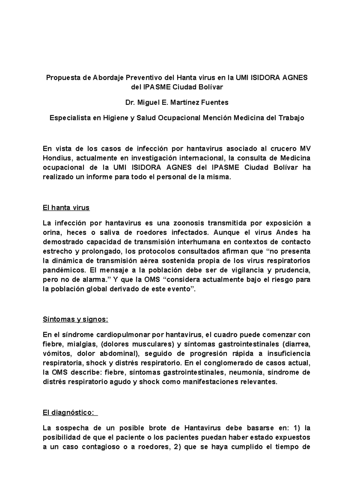Propuesta de Abordaje Preventivo del Hantavirus en UMI ISIDORA AGNES ...