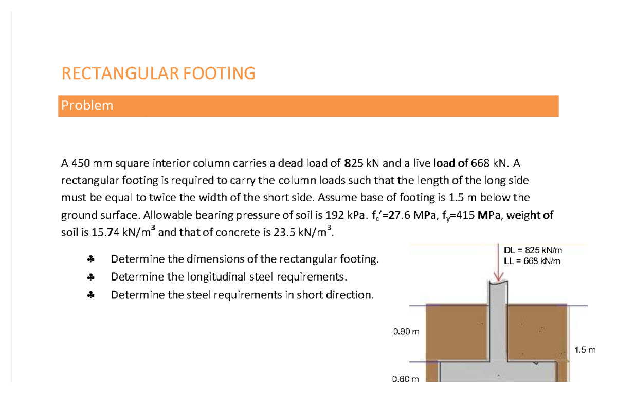 Rectangular Footing Design Analysis for Structural Loads (ENG 101) - Studocu