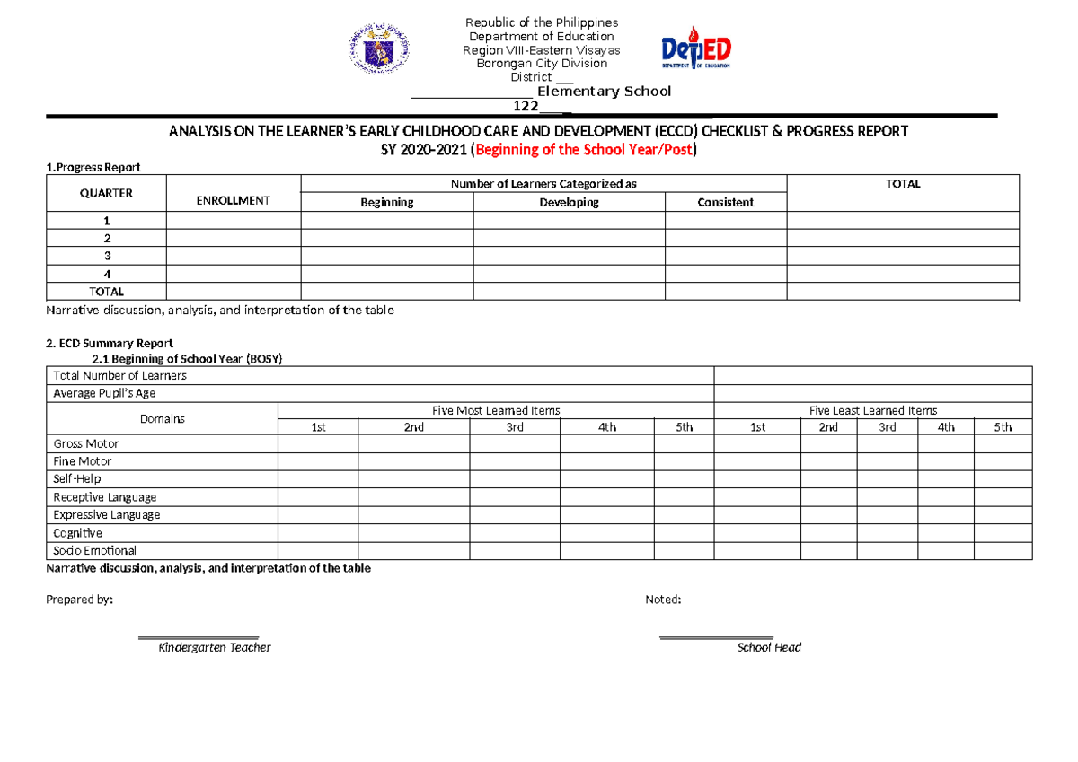 ECCD Analysis Blank Form - Republic of the Philippines Department of ...