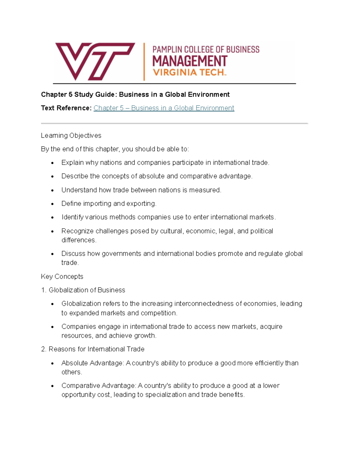 Chapter 5 Study Guide: Global Business & Trade Concepts - Studocu