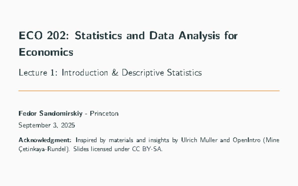 ECO 202: Lecture 1 - Intro to Descriptive Stats & Data Analysis - Studocu