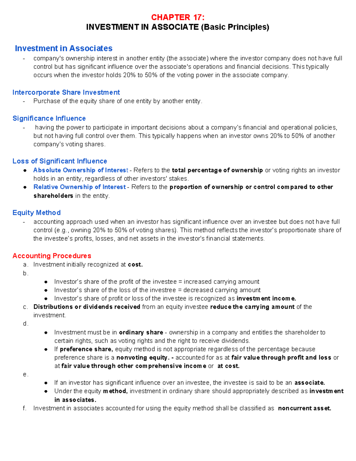Chapter 17 - Principles of Investment in Associates & Equity Method ...