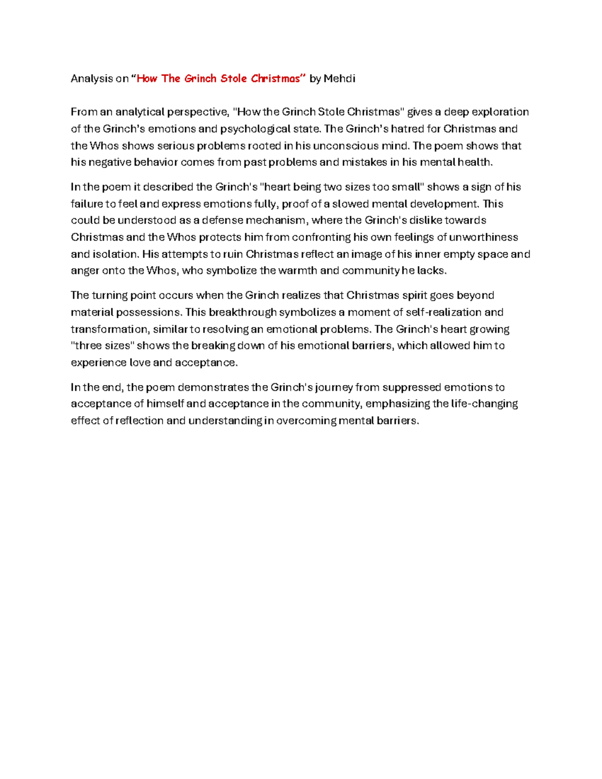 Poem Analysis: The Grinch's Emotional Journey and Transformation - Studocu