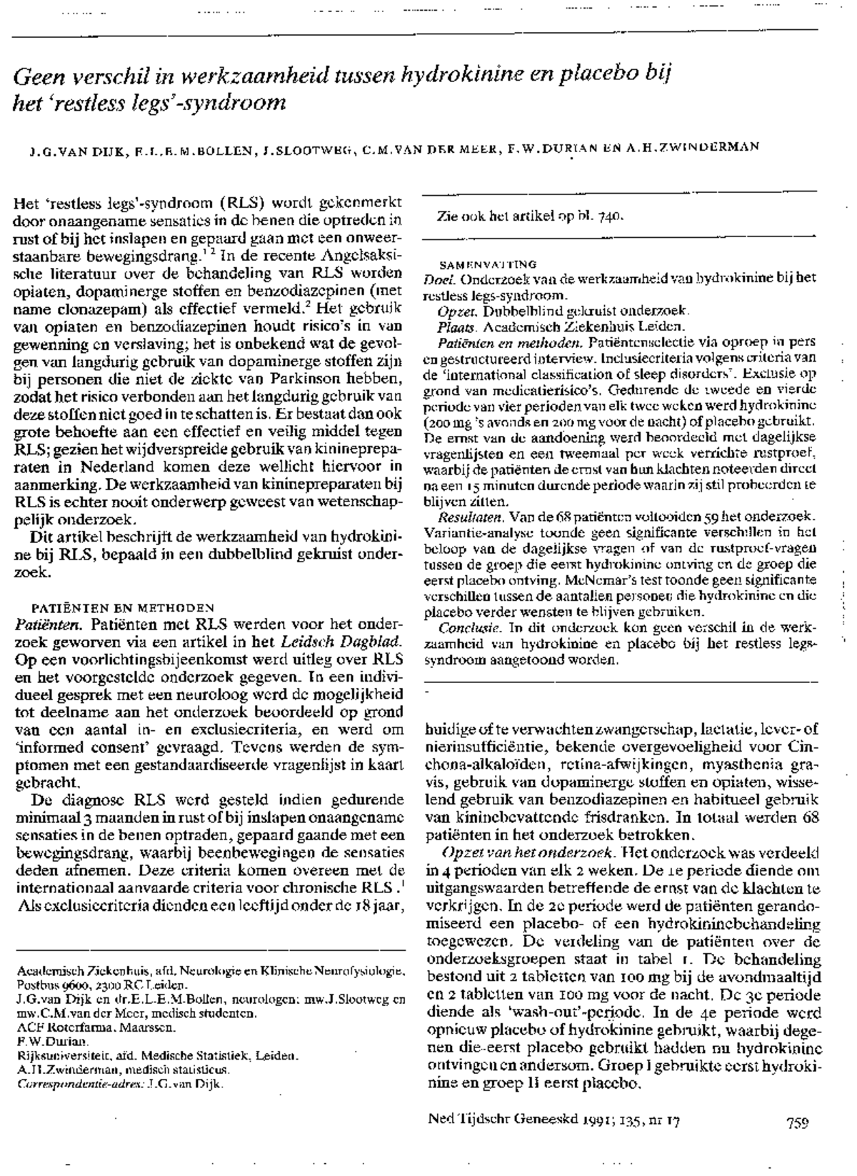 Hydrokinine vs. Placebo bij RLS: Resultaten van het Onderzoek (RLS101 ...