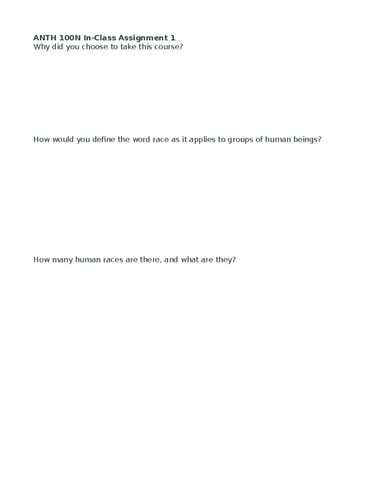 ANTH 100N In-Class Assignment 1: Defining Race and Its Groups - Studocu