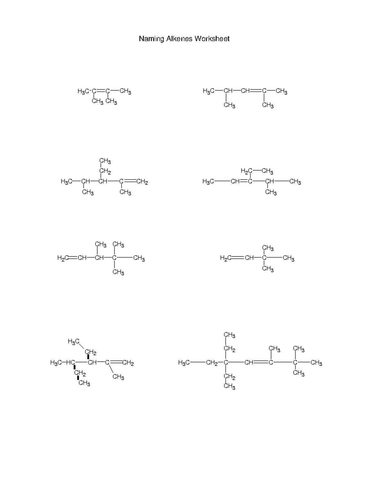 U4L3 - Naming and Drawing Alkenes Worksheet and Key - Studocu